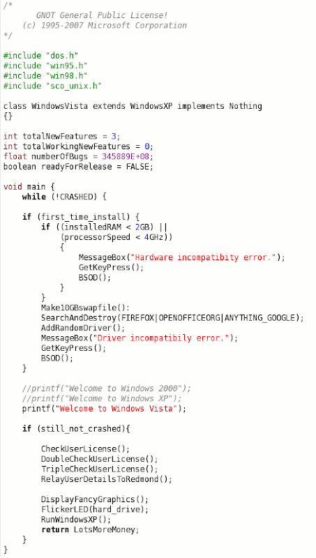 Windows Vista Source Code Revealed